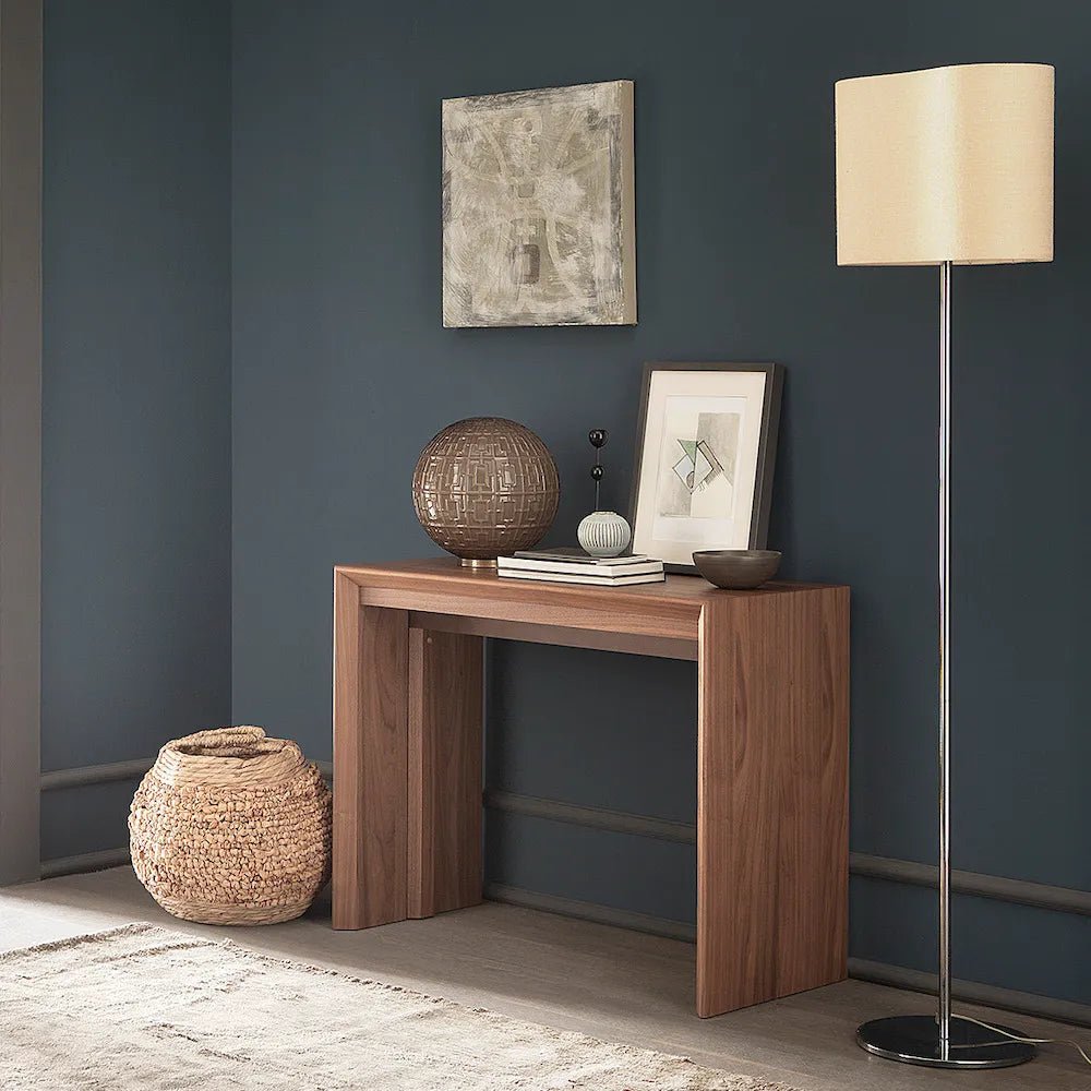 Wood Veneer Console Dining Table with Extendable Top – Spaceman